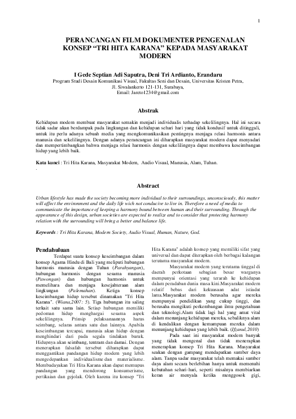 (PDF) Perancangan Film Dokumenter Pengenalan Konsep “Tri Hita Karana” Kepada Masyarakat Modern ...