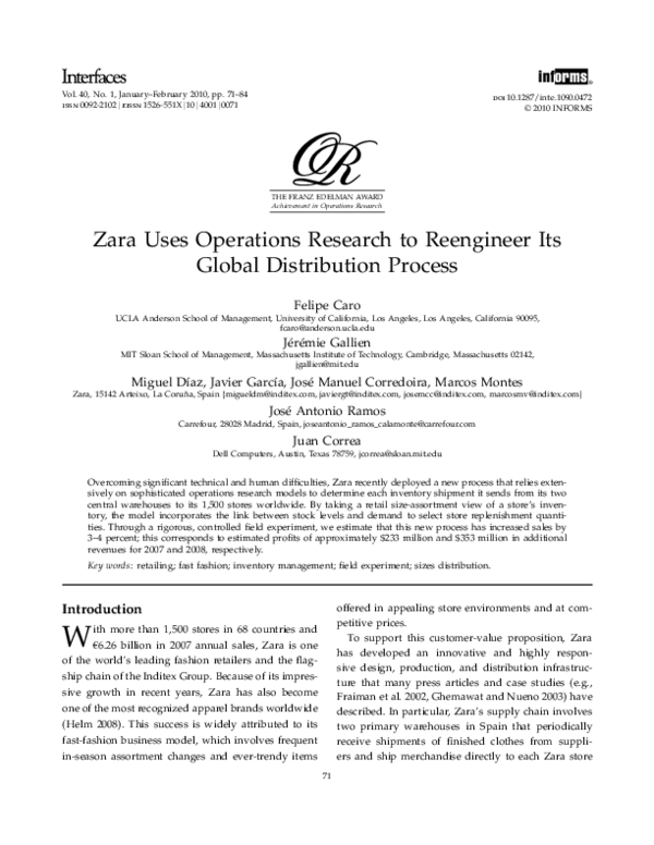 (PDF) Zara Uses Operations Research to Reengineer Its Global ...