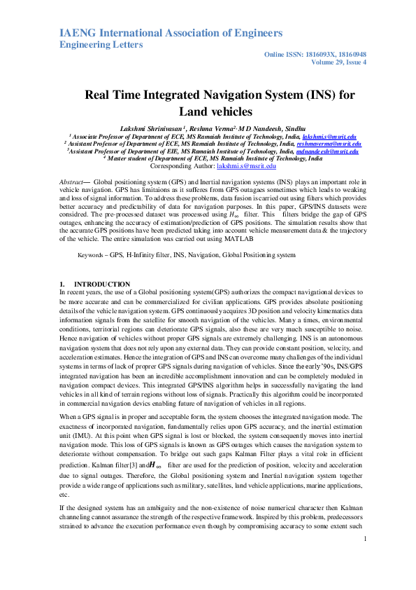 (PDF) Real Time Integrated Navigation System (INS) for Land vehicles