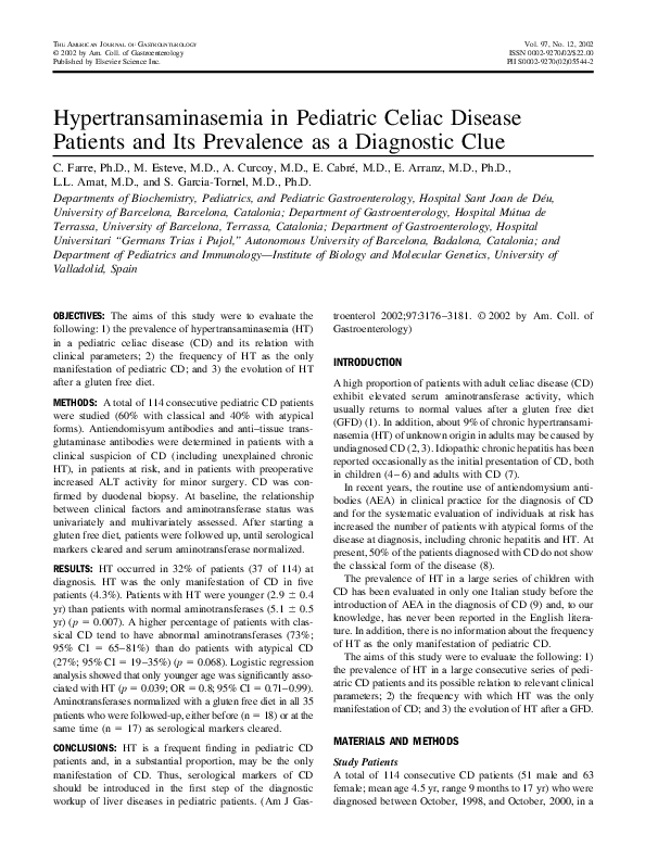 (PDF) Hypertransaminasemia in pediatric celiac disease patients and its ...