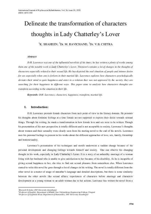 (PDF) Delineate the transformation of characters thoughts in Lady ...