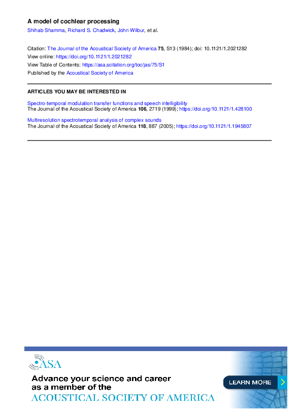 (PDF) A model of cochlear processing | Richard Chadwick - Academia.edu