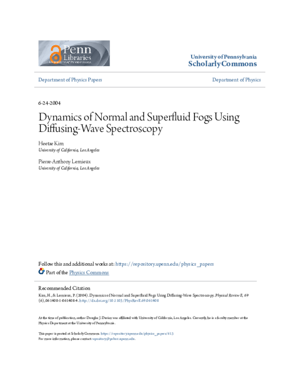 (PDF) Dynamics of normal and superfluid fogs using diffusing-wave spectroscopy