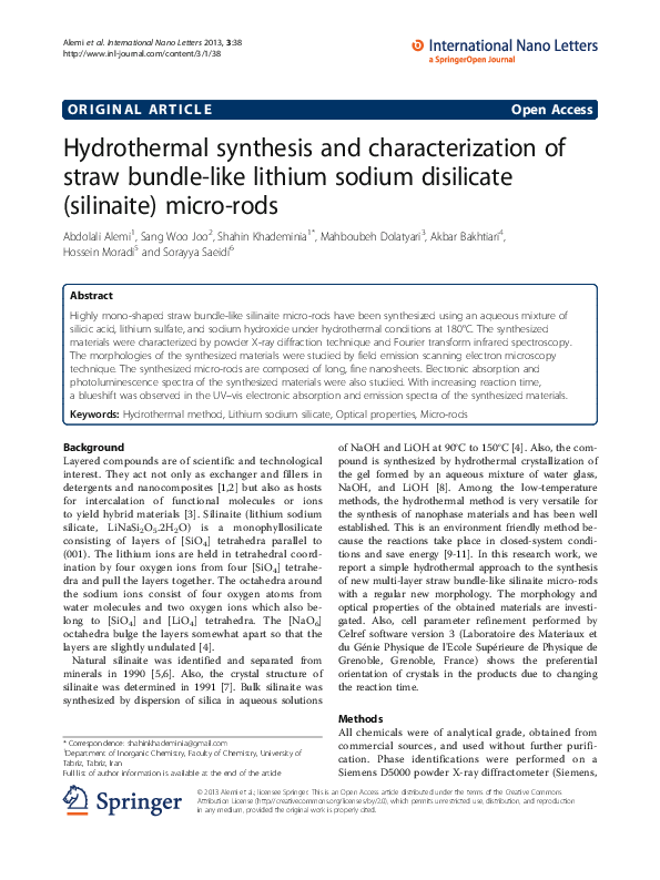 (PDF) Hydrothermal synthesis and characterization of nanocrystalline ...