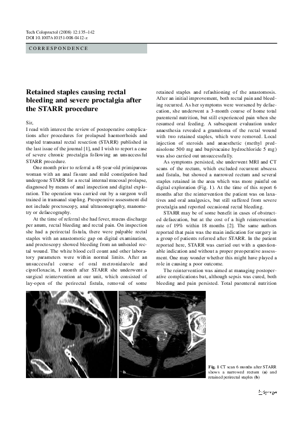 (PDF) Retained staples causing rectal bleeding and severe proctalgia ...