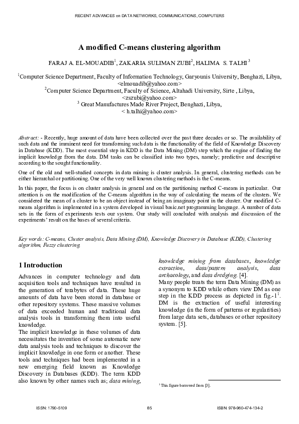 (PDF) A modified C-means clustering algorithm