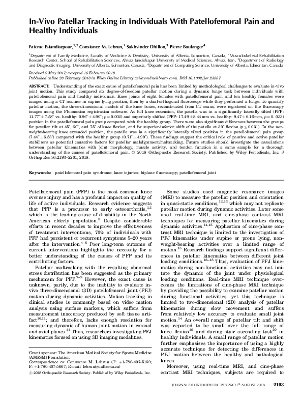 (PDF) In-vivo patellar tracking in individuals with patellofemoral pain ...