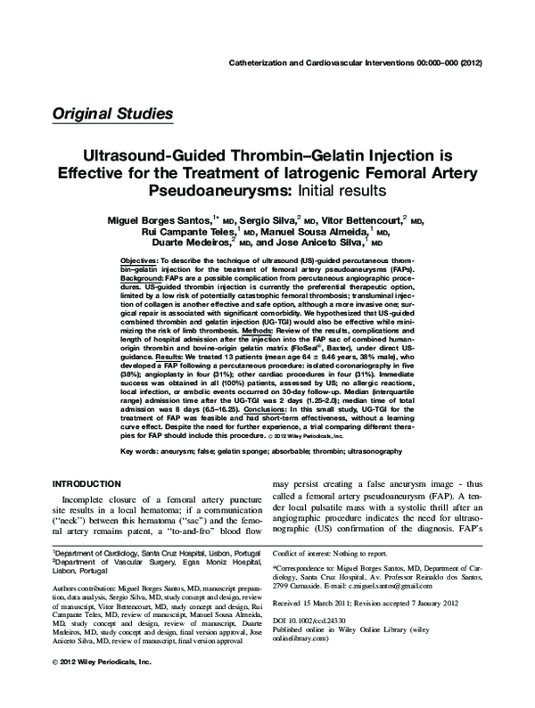 (PDF) Ultrasound-guided thrombin-gelatin injection is effective for the ...