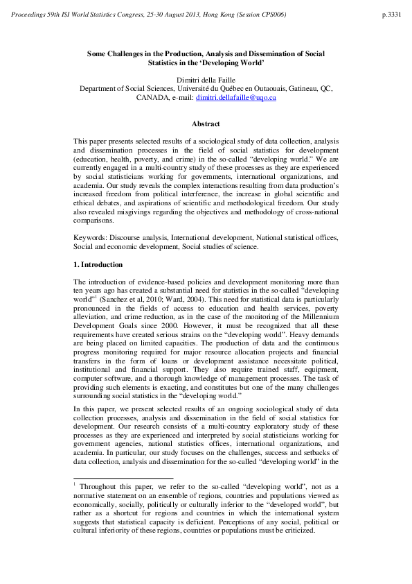 (PDF) Some Challenges in the Production, Analysis and Dissemination of ...