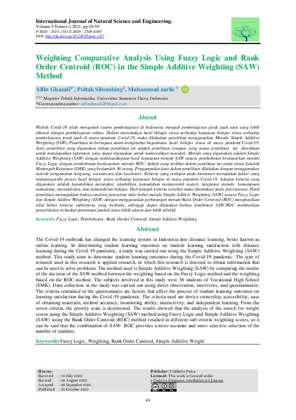 (PDF) Weighting Comparative Analysis Using Fuzzy Logic and Rank Order ...