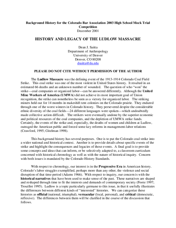 (PDF) History and Legacy of the Ludlow Massacre