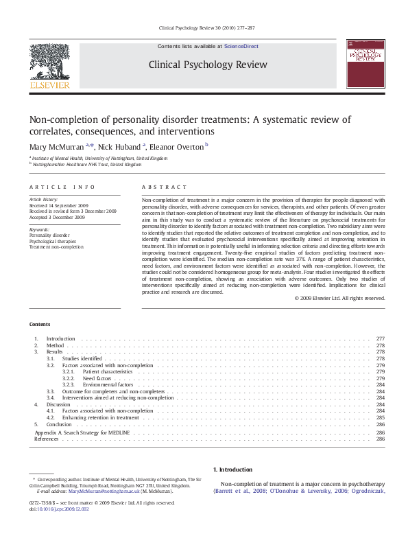 (PDF) Non-completion of personality disorder treatments: A systematic ...