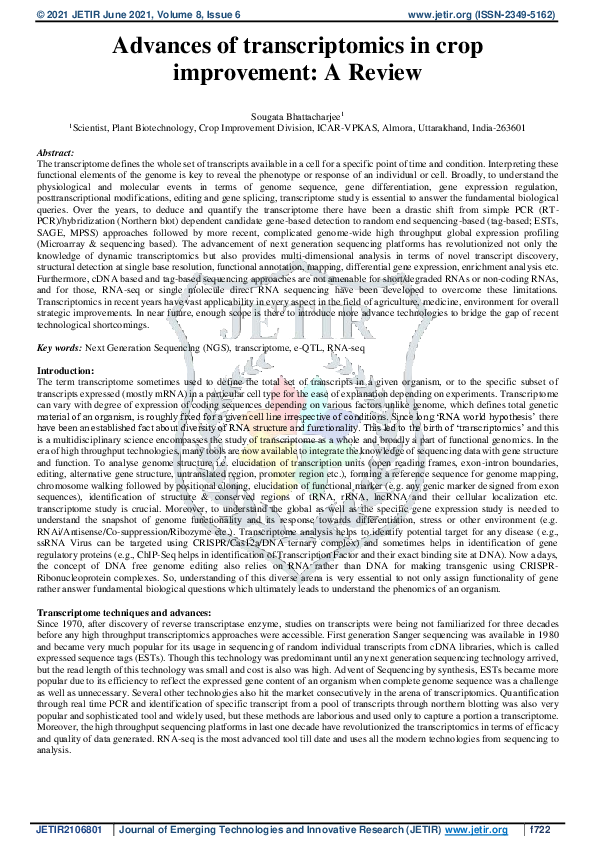 (PDF) Advances of transcriptomics in crop improvement: A Review