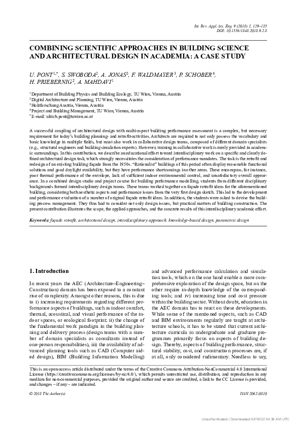 (PDF) Combining scientific approaches in building science and ...