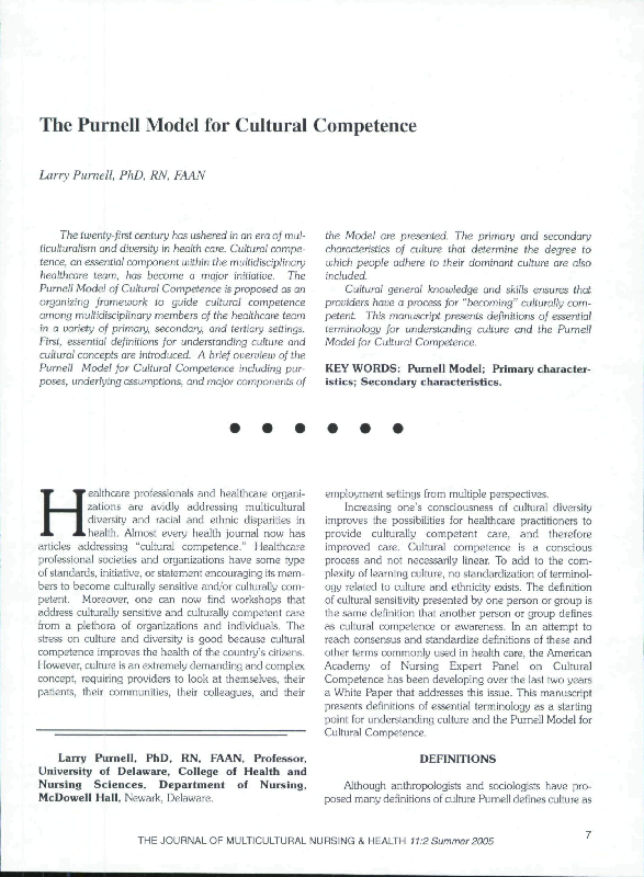 (PDF) The Purnell Model for Cultural Competence