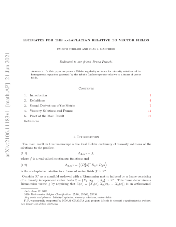 (PDF) Estimates for the ∞-Laplacian relative to vector fields
