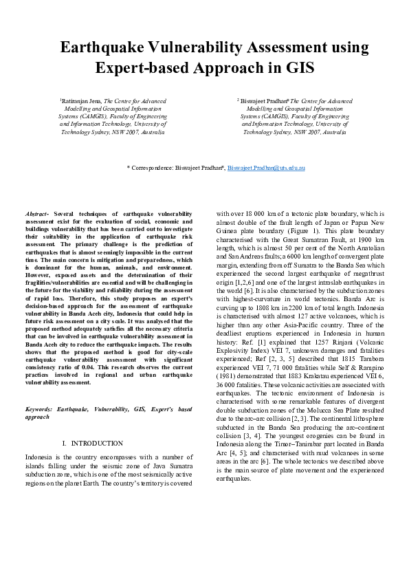 (PDF) Earthquake Vulnerability Assessment using Expert-based Approach in GIS
