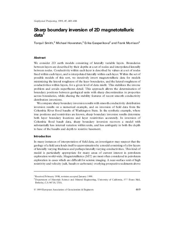 (PDF) Sharp boundary inversion of 2D magnetotelluric data