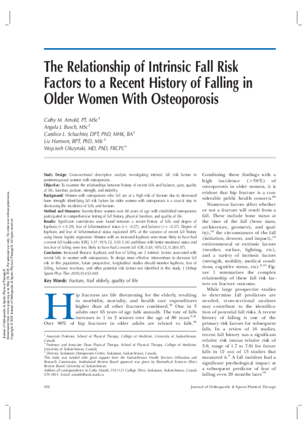 (PDF) The Relationship of Intrinsic Fall Risk Factors to a Recent ...