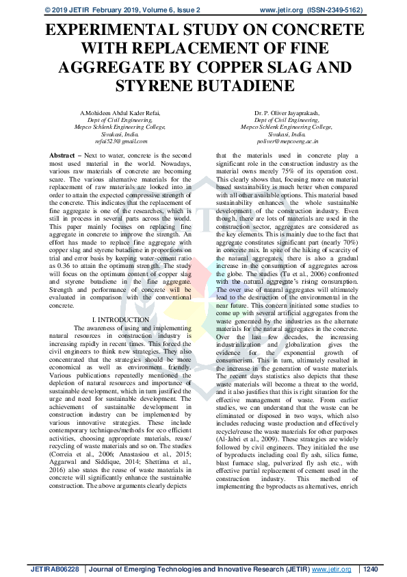 (PDF) Experimental Study on Concrete with Replacement of Fine Aggregate by Copper Slag and ...