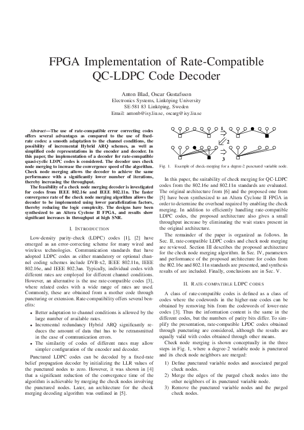 (PDF) FPGA implementation of rate-compatible QC-LDPC code decoder (PDF) FPGA implementation of rate-compatible QC-LDPC code decoder
