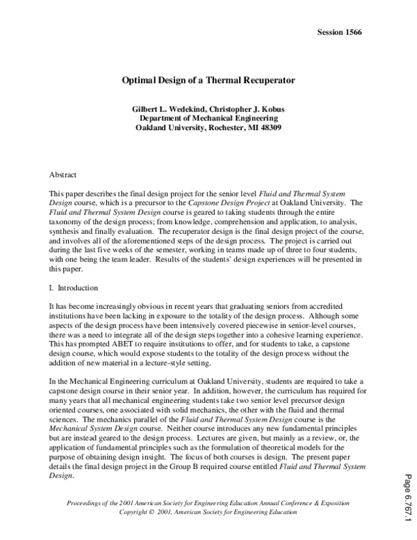 (PDF) Optimal Design Of A Thermal Recuperator