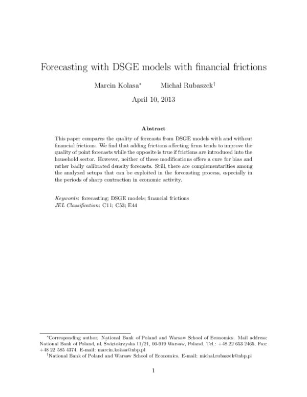 Pdf Forecasting With Dsge Models With Financial Frictions Michał