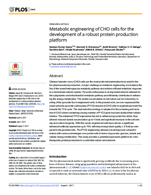 (PDF) Metabolic engineering of CHO cells for the development of a ...