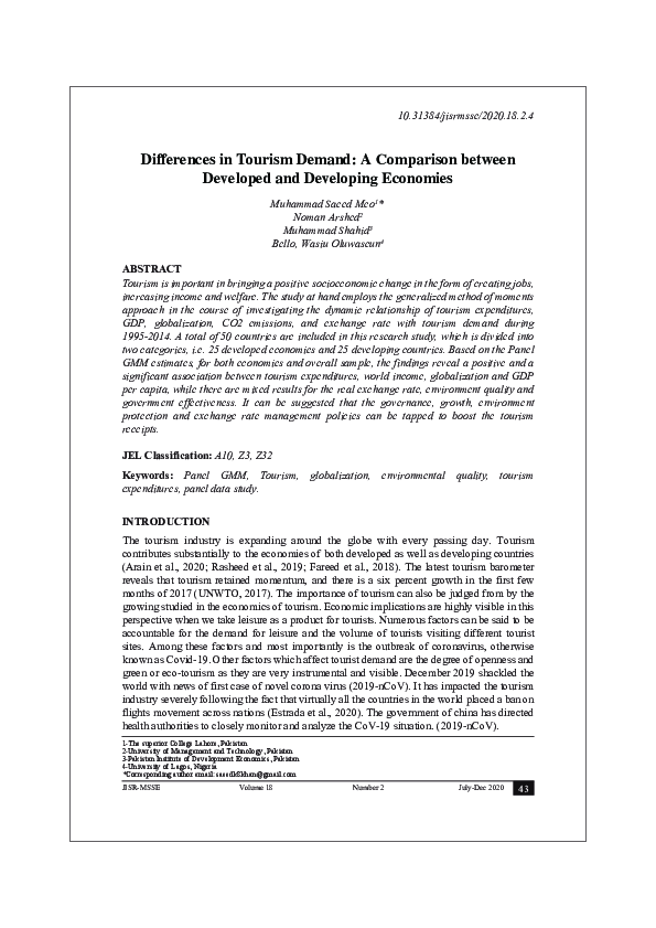 (PDF) Differences in Tourism Demand: A Comparison Between Developed And ... (PDF) Differences in Tourism Demand: A Comparison Between Developed And ...