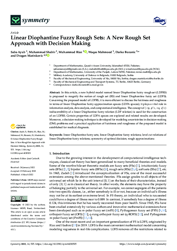 (PDF) Linear Diophantine Fuzzy Rough Sets: A New Rough Set Approach with Decision Making