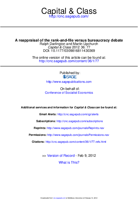 (PDF) A reappraisal of the rank-and-file versus bureaucracy debate
