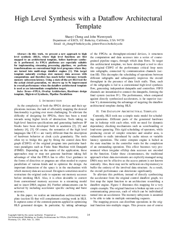Pdf High Level Synthesis With A Dataflow Architectural Template 5691