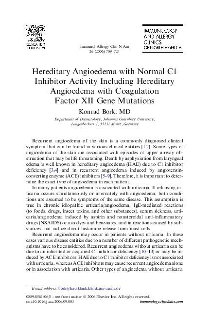 (PDF) Hereditary angioedema with normal C1 inhibitor function ...