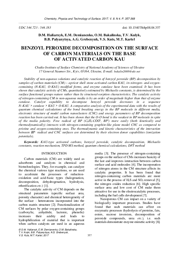 (PDF) Benzoyl peroxide decomposition on the surface of carbon materials ...