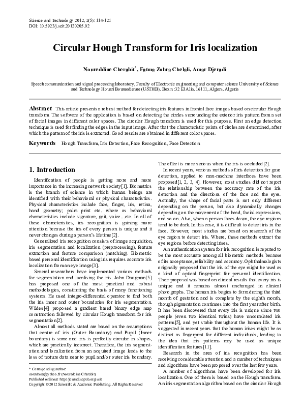 Pdf Circular Hough Transform For Iris Localization Chelali Zohra 8044