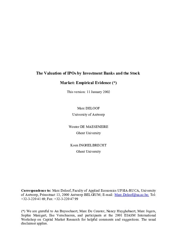 (PDF) The Valuation of IPOs by Investment Banks and the Stock Market ...