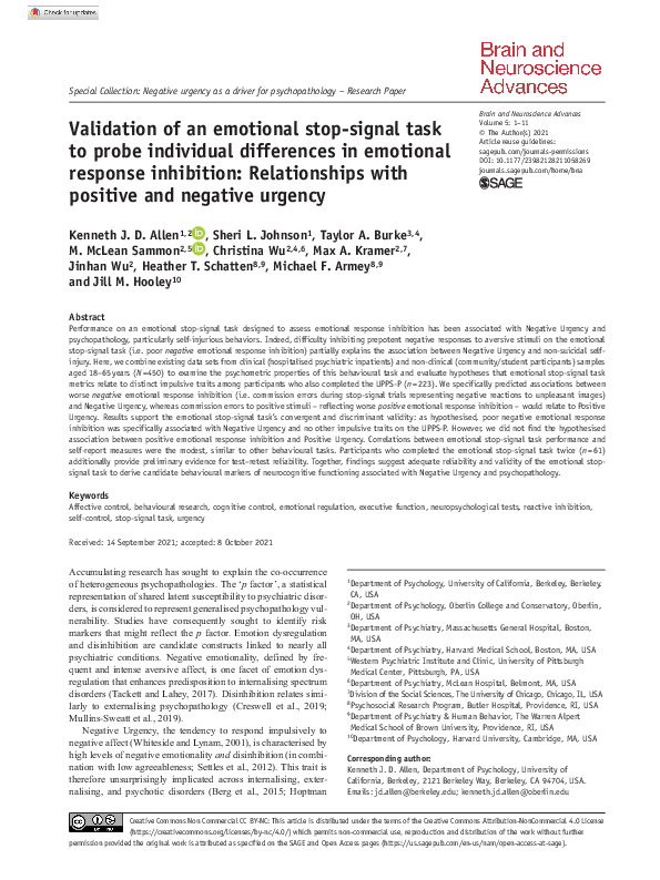 (PDF) Emotional Stop-Signal Task: Inhibition and Impulsivity Links