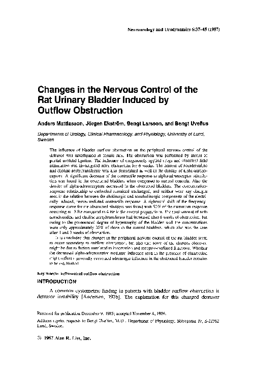 (PDF) Changes in the nervous control of the rat urinary bladder induced ...