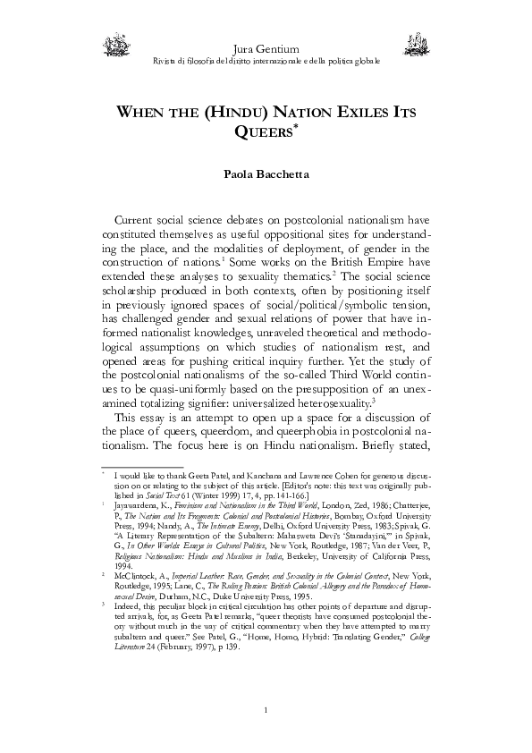 (PDF) When the (Hindu) nation exiles its queers