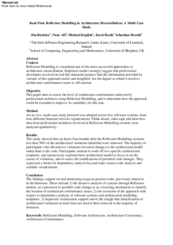 (PDF) Real-Time Reflexion Modelling in Architecture Reconciliation: A Multi Case Study