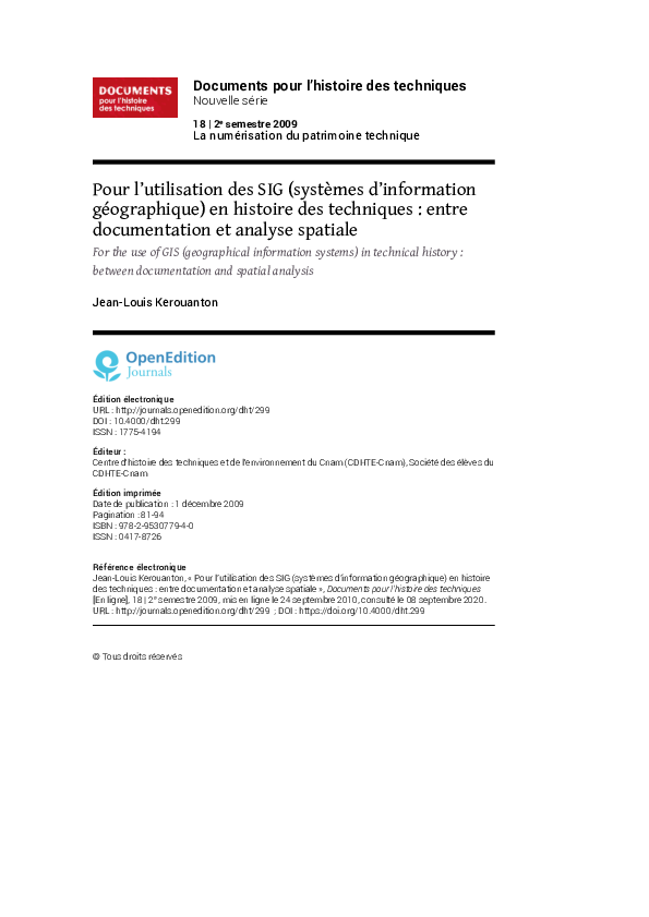 (PDF) Pour l’utilisation des SIG (systèmes d’information géographique) en histoire des ...