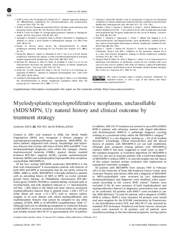 (PDF) Myelodysplastic/Myeloproliferative Neoplasms Unclassified (MDS ...