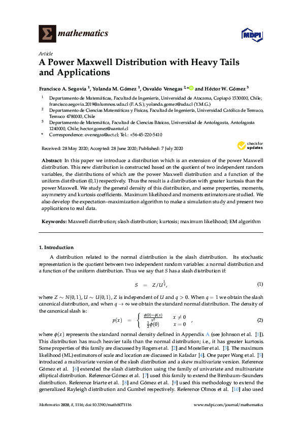 (PDF) A Power Maxwell Distribution with Heavy Tails and Applications