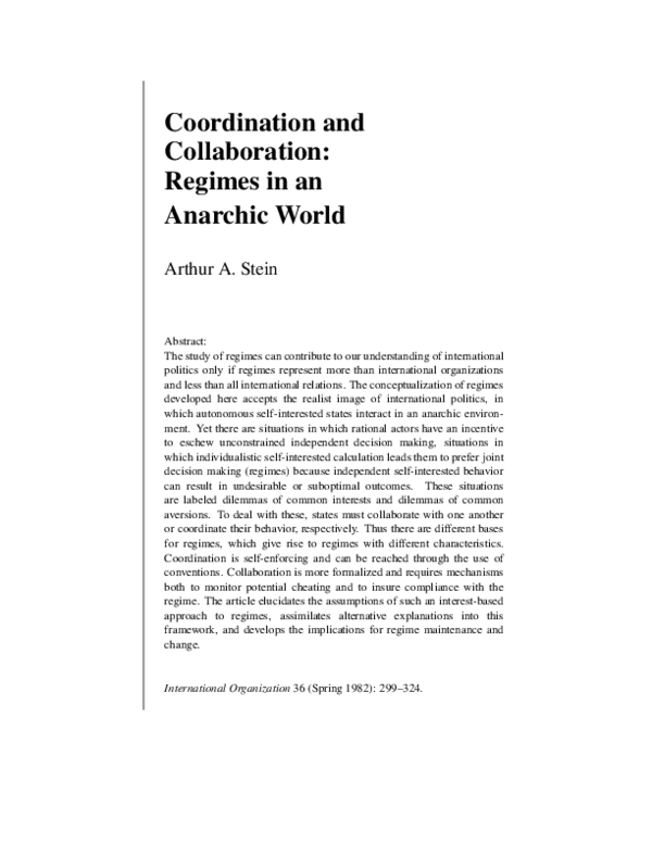 (PDF) Coordination and collaboration: regimes in an anarchic world