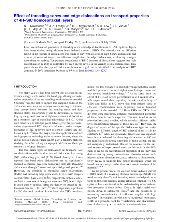 (PDF) Effect of threading screw and edge dislocations on transport ...