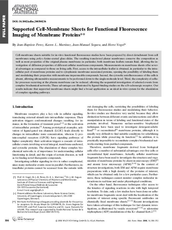 (PDF) Supported Cell-Membrane Sheets for Functional Fluorescence ...
