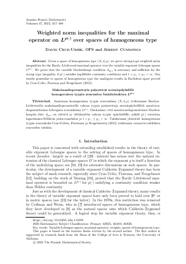 (PDF) Weighted norm inequalities for the maximal operator on L^p(·) over spaces of homogeneous type