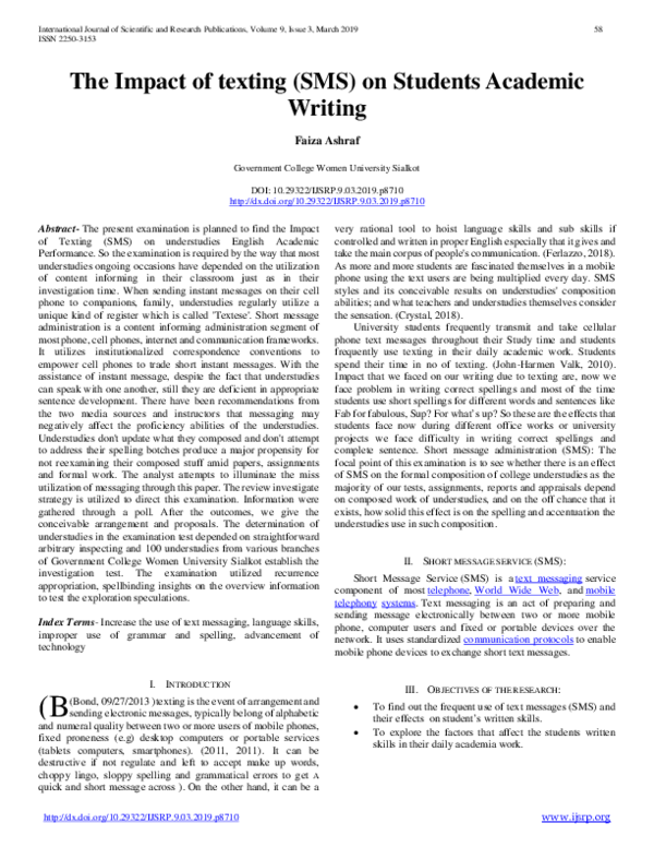 (PDF) The Impact of texting (SMS) on Students Academic Writing