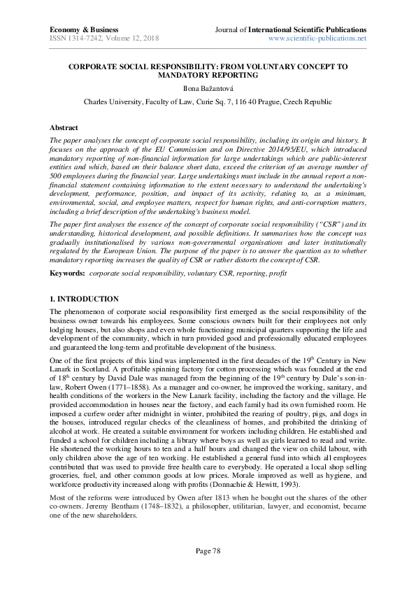 (PDF) Corporate Social Responsibility: From Voluntary Concept To ...