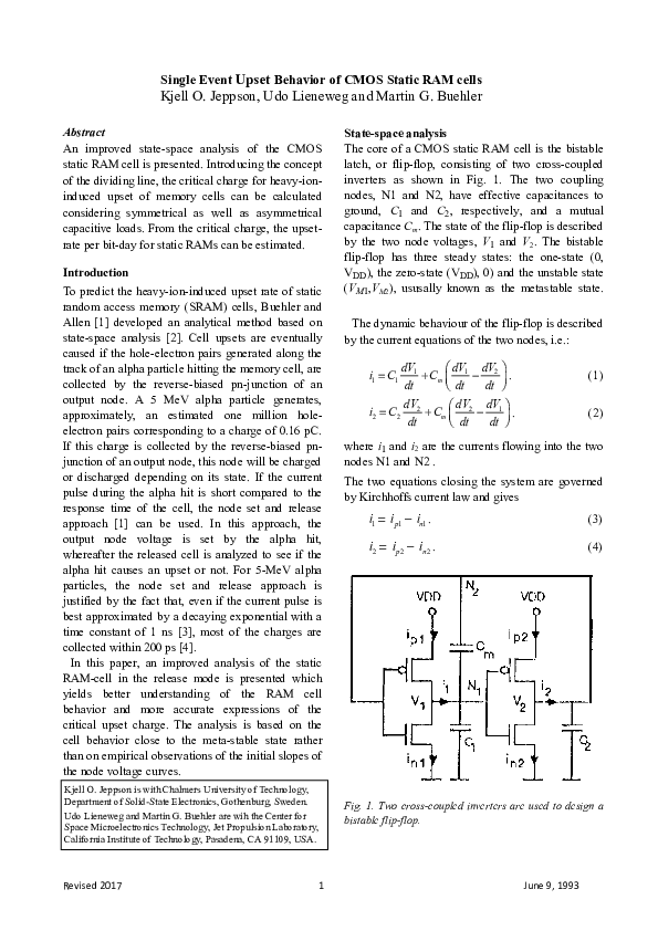 (PDF) Single Event Upset Behavior of CMOS Static RAM Cells
